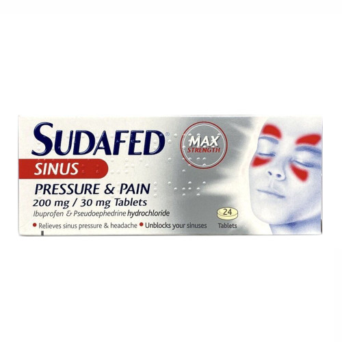 Sudafed Max Strength Sinus Pressure and Pain 24 Tablets | withaid