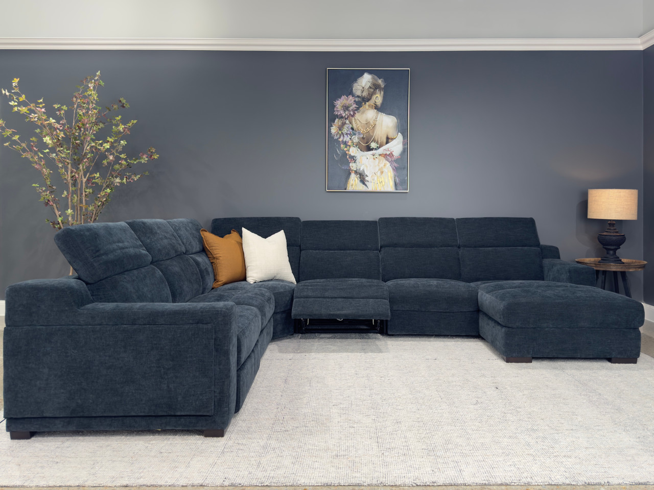 Caulfield Corner Lounge w RHF Chaise Caviar RHF Chaise Armless Electric Recliner Corner Chair 2x Armless Chair LHF Electric Recliner McPhail s Furniture
