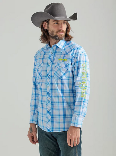 BLUE PLAID TEAM LOGO SNAP 112324644 WRANGLER