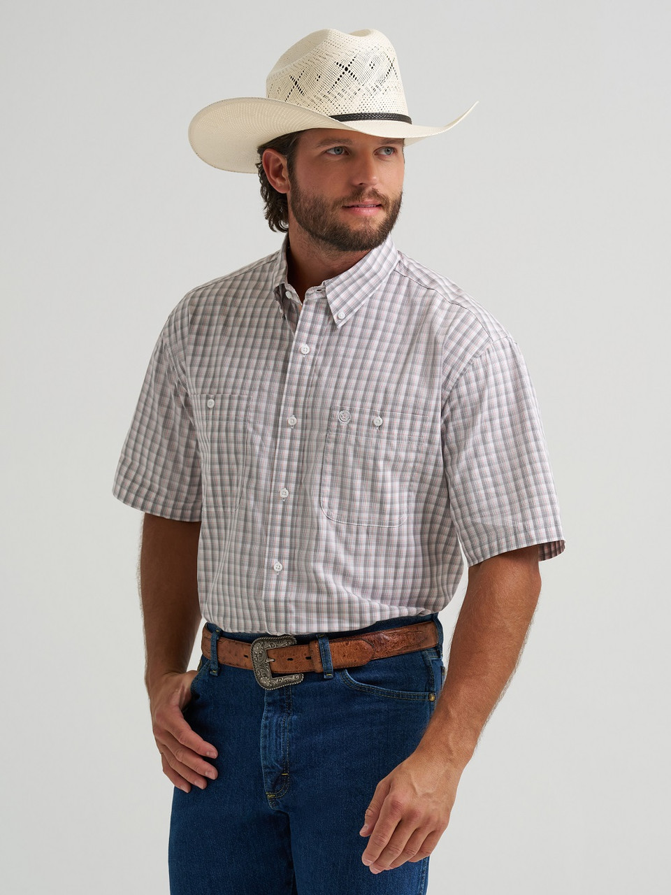 Wrangler George Strait Pecan/gray Plaid - Mens Shirt - 112374609 | eBay