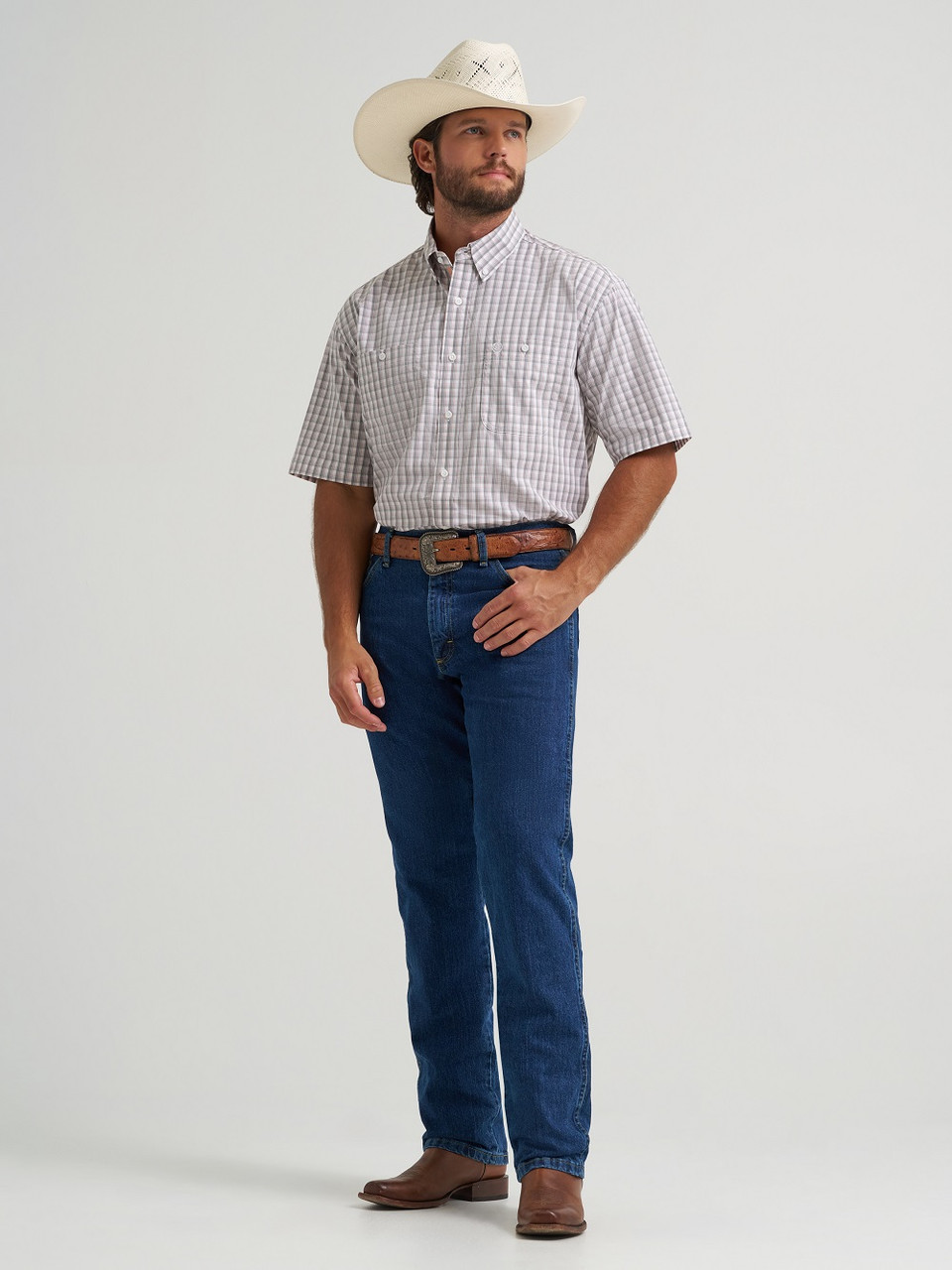 Wrangler George Strait Pecan/gray Plaid - Mens Shirt - 112374609 | eBay
