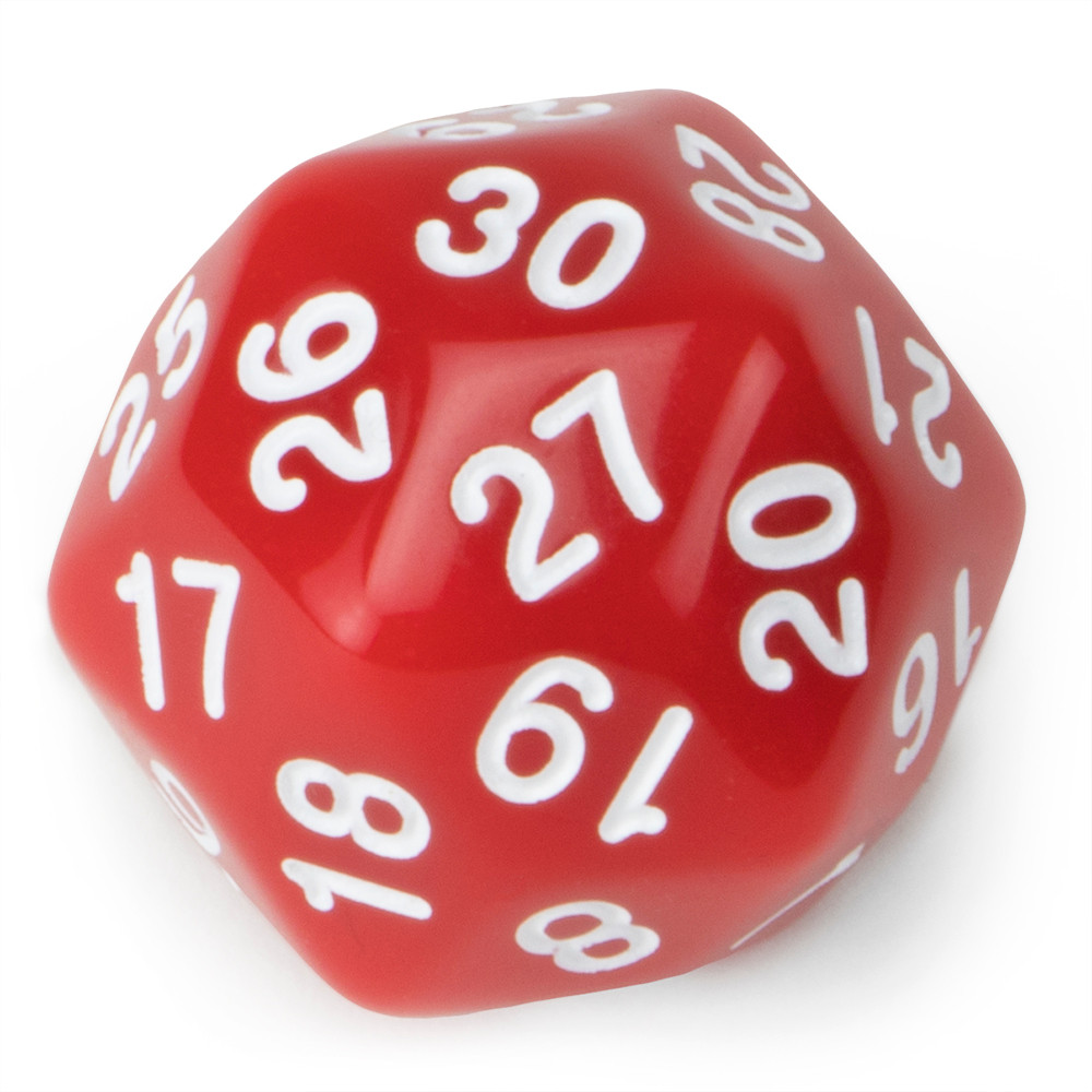 30 Sided Red with White Numbers Polyhedral Dice - Hobby Monsters