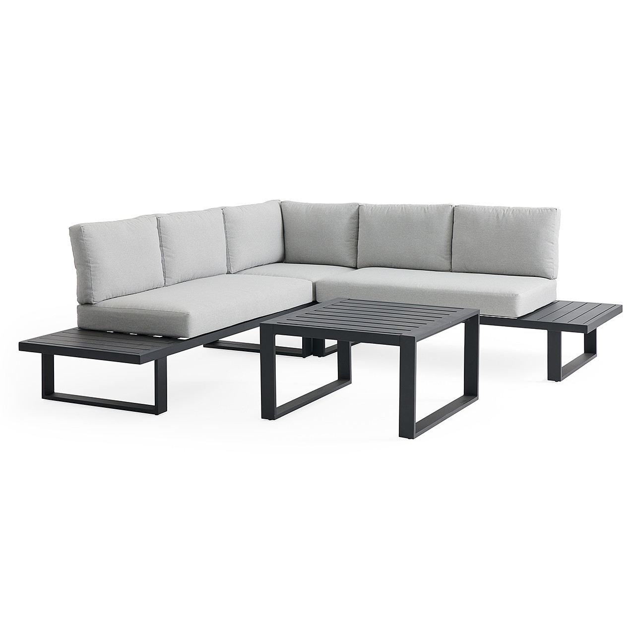 Pasadena Midnight Aluminum and Meteor Silver Cushions 4 Piece Sectional ...