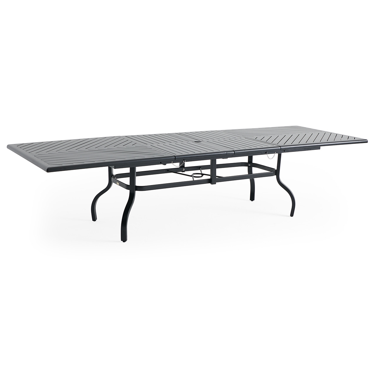 Siena Coal Aluminum 112-120 x 44 in. Extension Dining Table - Chair ...