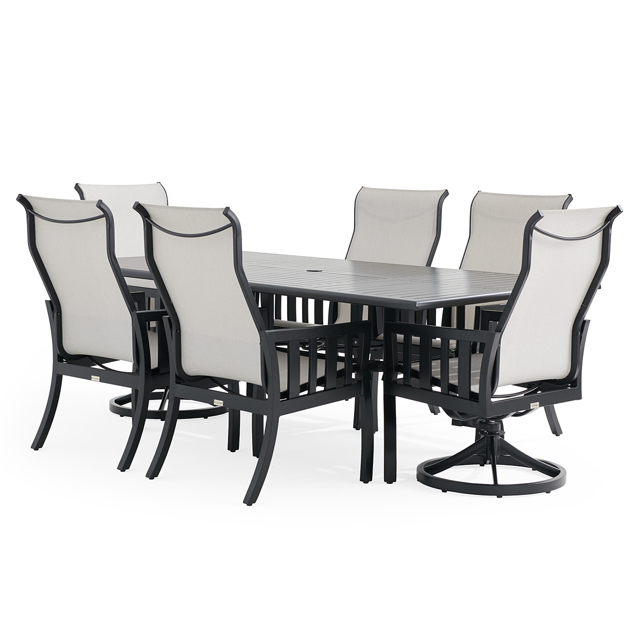 Siena Coal Aluminum with Sailing Seagull Cushions 7 Piece Combo Dining ...