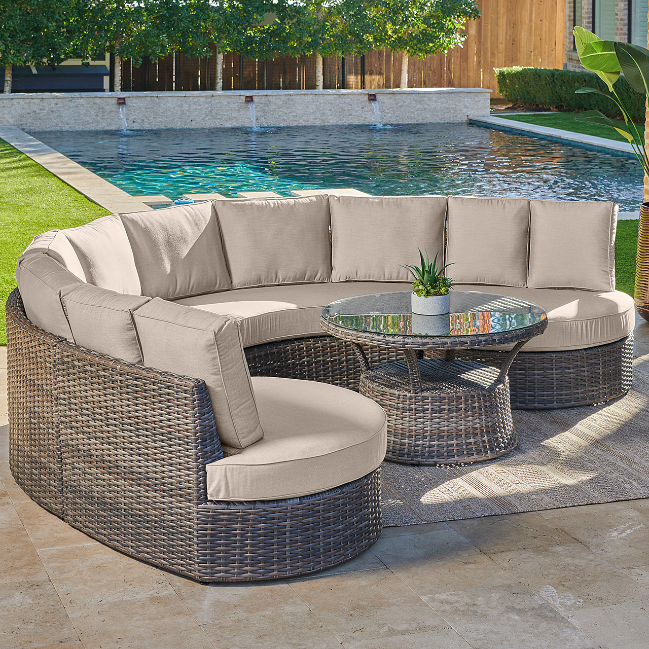 San Lucas Outdoor Wicker with Cushions 5 Piece Cuddle Beds Contour ...