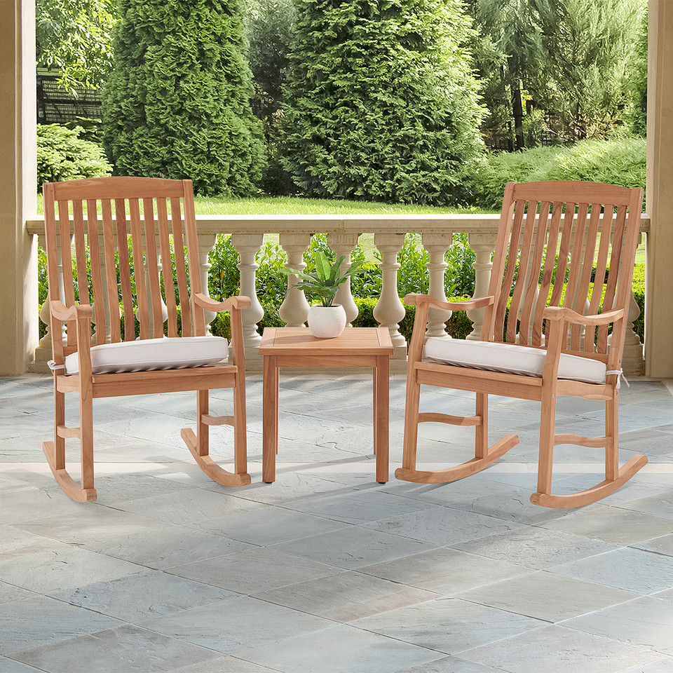 Eastchester Teak with Cushions 3 Piece Rocking Chair Group + 20 in. Sq ...