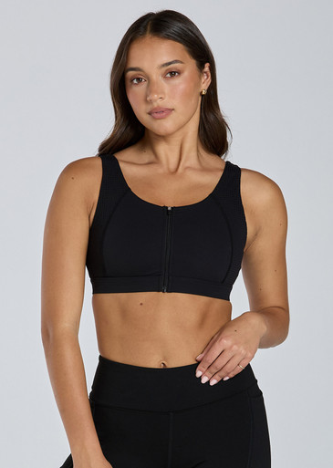 RUN SWIM ACTIVE ZIP FRONT CROP - BLACK
