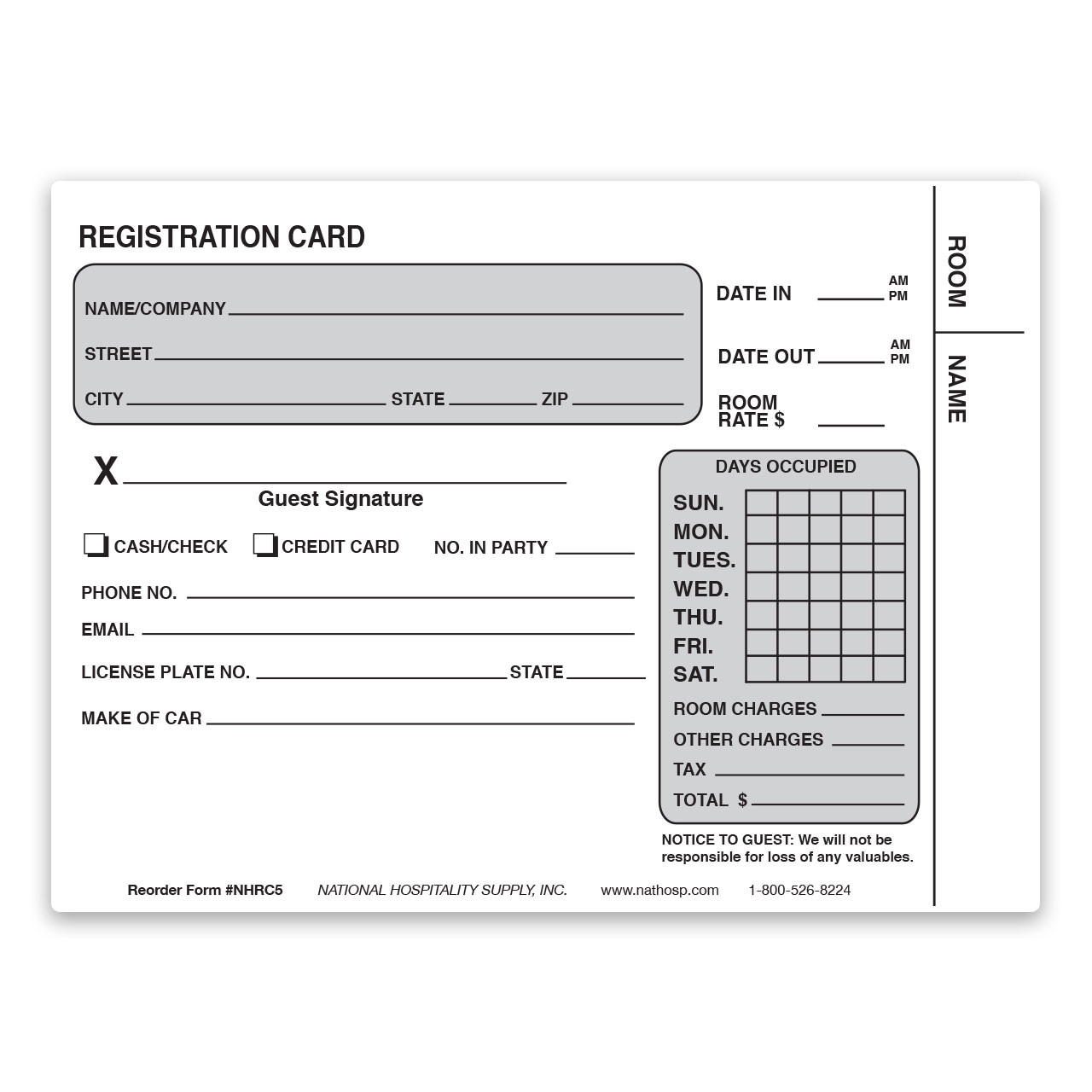 2-Part Carbonless Hotel Registration Cards | National Hospitality