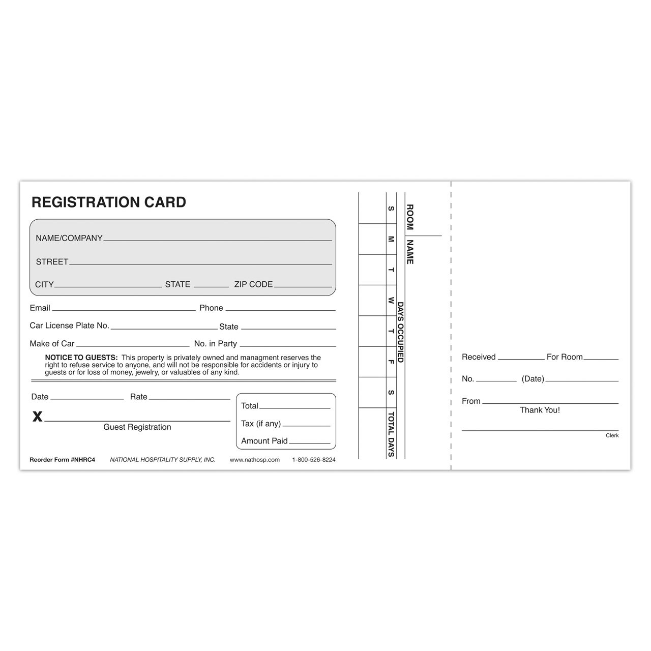 Hotel Registration Cards | National Hospitality