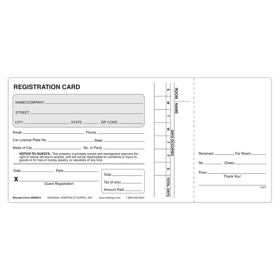 Hotel Registration Cards | National Hospitality