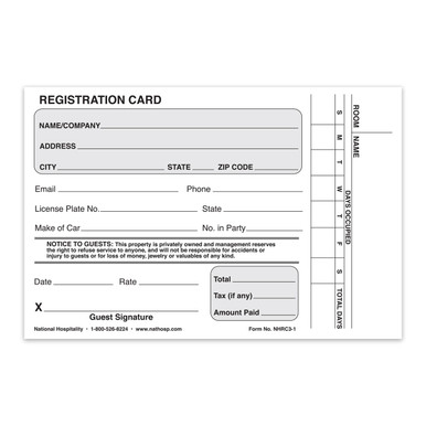 Plain or Numbered Hotel Registration Cards | National Hospitality
