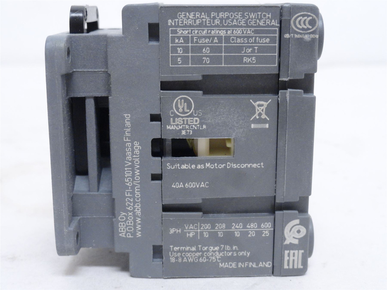 ABB OT40FT3; Switch Disconnector; 3 Pole; 750VAC; 40A - Austin Surplus Industrial, Inc.