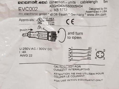 ifm EVC002; Straight Female Cordset; 5-Pin; 250VAC - Austin Surplus ...
