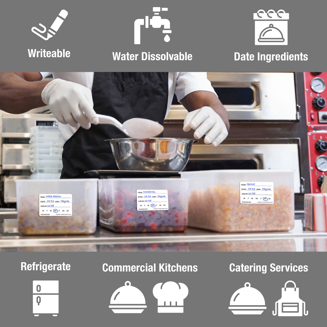 Dissolvable Food Safety Labels - Handwritten Commercial Kitchen Food ...