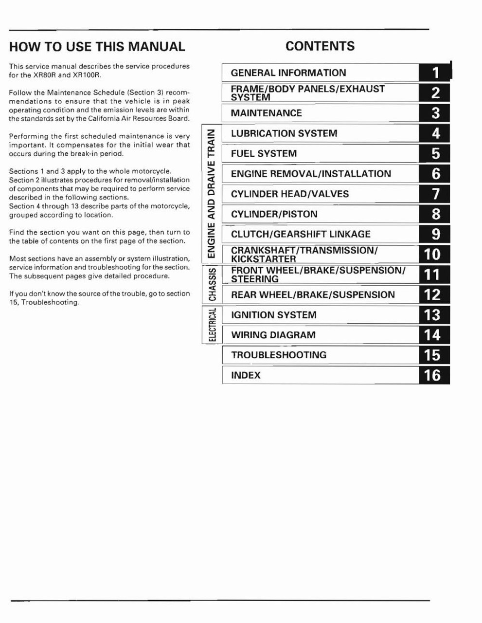Honda 2001 XR80R Service Manual