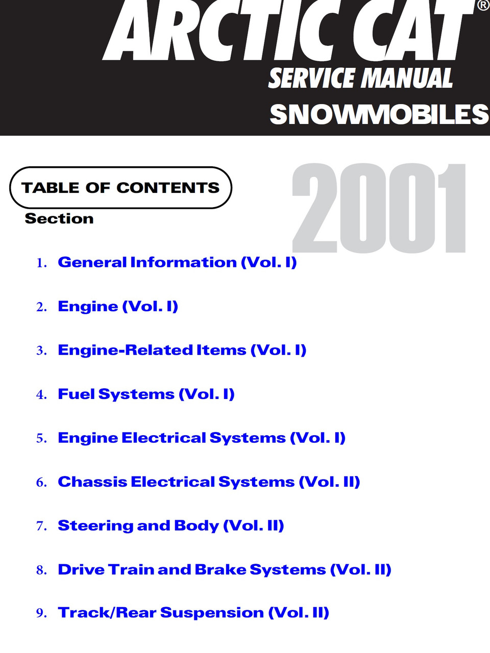 Arctic Cat 2001 Z 370 Snowmobiles Service Manual