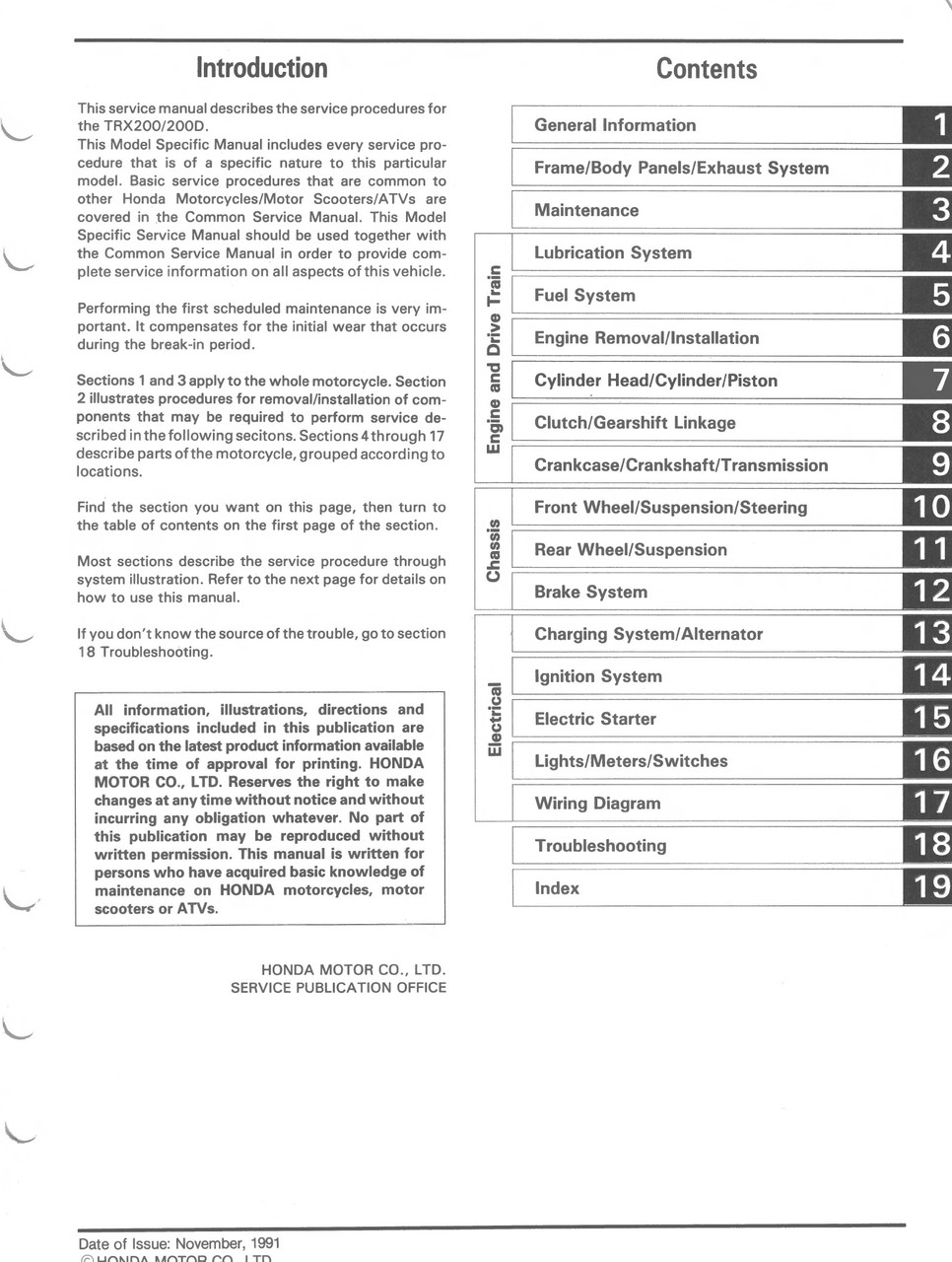 Honda 1996 TRX 200D ATV Service Manual
