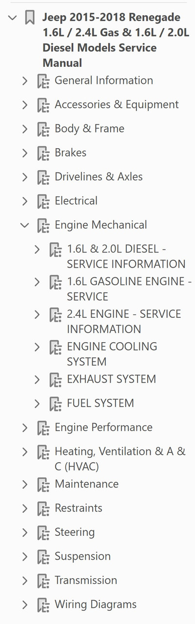 Service Manual Jeep 2018 Renegade 1.6L Gas Repair