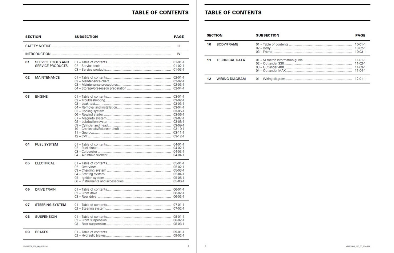 Bombardier 2004 Outlander 330 Service Manual