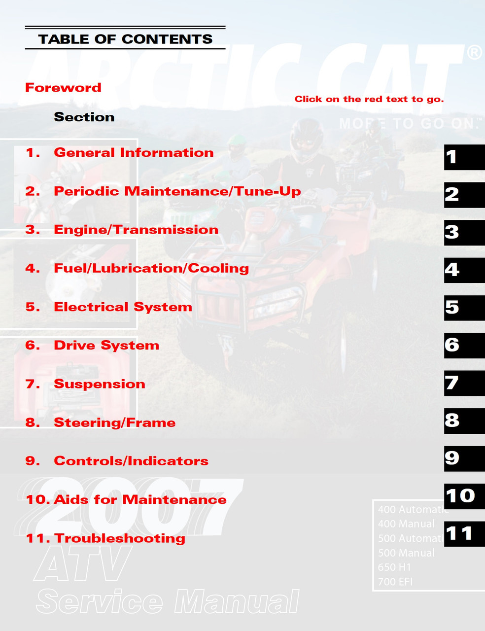 Arctic Cat 2007 ATV 650 H1 4x4 Automatic TBX Service Manual