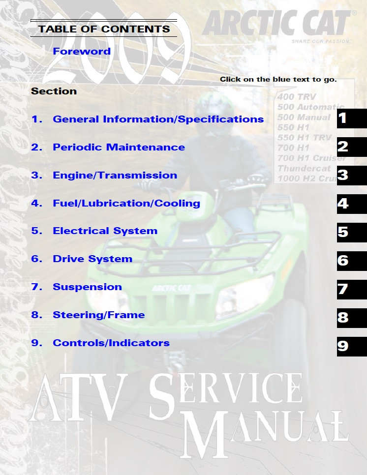 Arctic Cat 2009 ATV 1000 H2 EFI TRV Cruiser 4x4 Service Manual