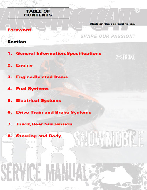 Arctic Cat 2008 F1000 EFI Sno Pro Snowmobile Service Manual