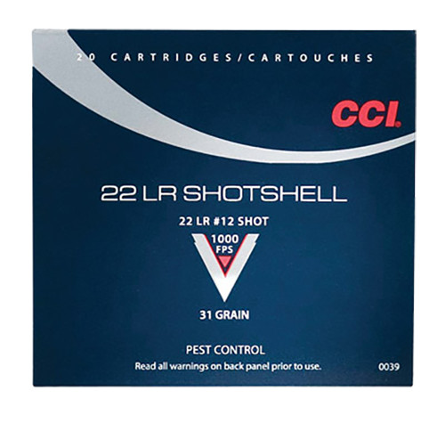 CCI 0039 Pest Control Shotshell 22 Long Rifle (LR) 31 GR #12 Shot 20 Bx ...