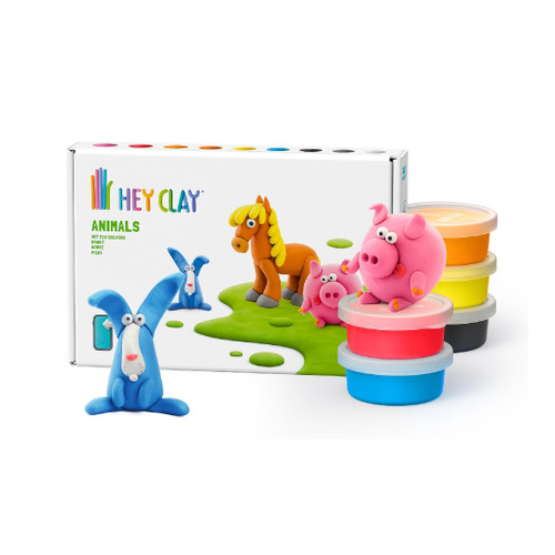 Hey Clay Animals Piggy, Horse And Rabbit 6 Can Dough Set