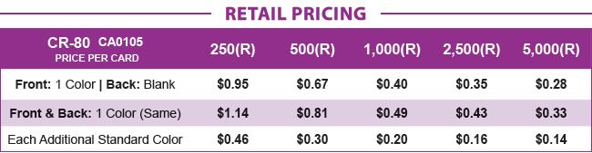 Spot Color Plastic Cards - Choose your plastic card color