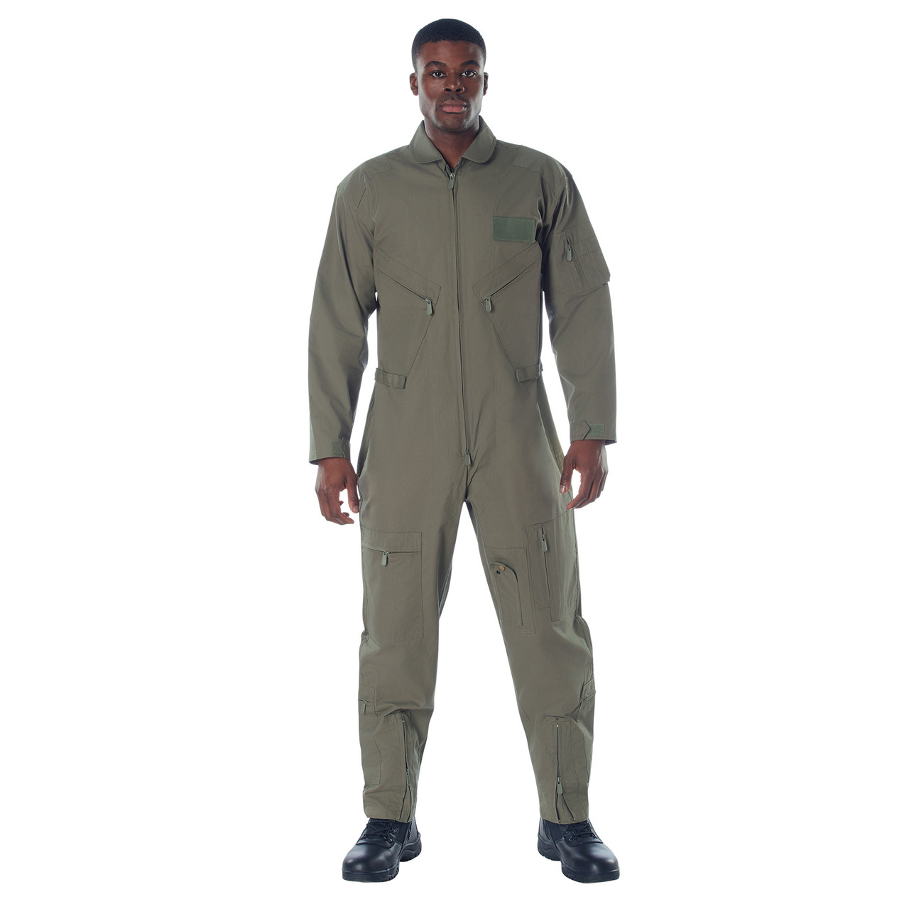 Foliage Green Military-Style Flightsuit Coveralls ; Military-Style Long ...