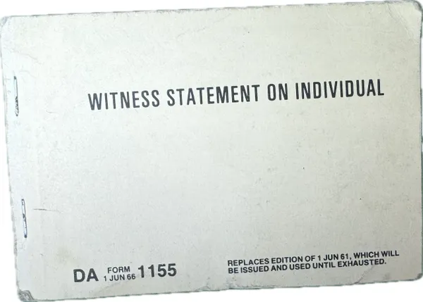 US MILITARY BOOKLET | WITNESS STATEMENT ON INDIVIDUAL | DA FORM 1155 ...