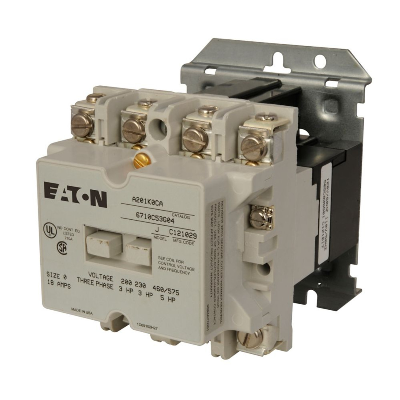 A201K0DS Eaton Motor Control Contactor (18 Amps, 4 Pole, 125V DC Coil)