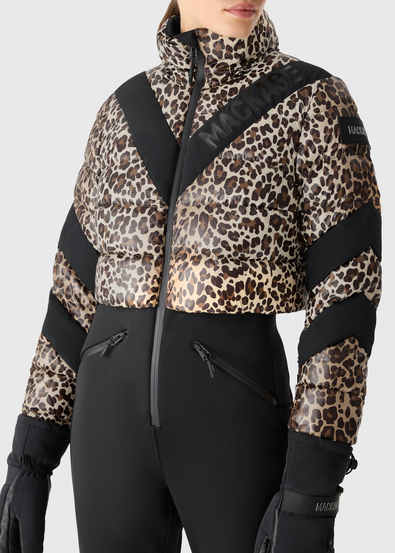 MACKAGE Satory cheetah-print bonded fleece ski suit | Harvey Nichols