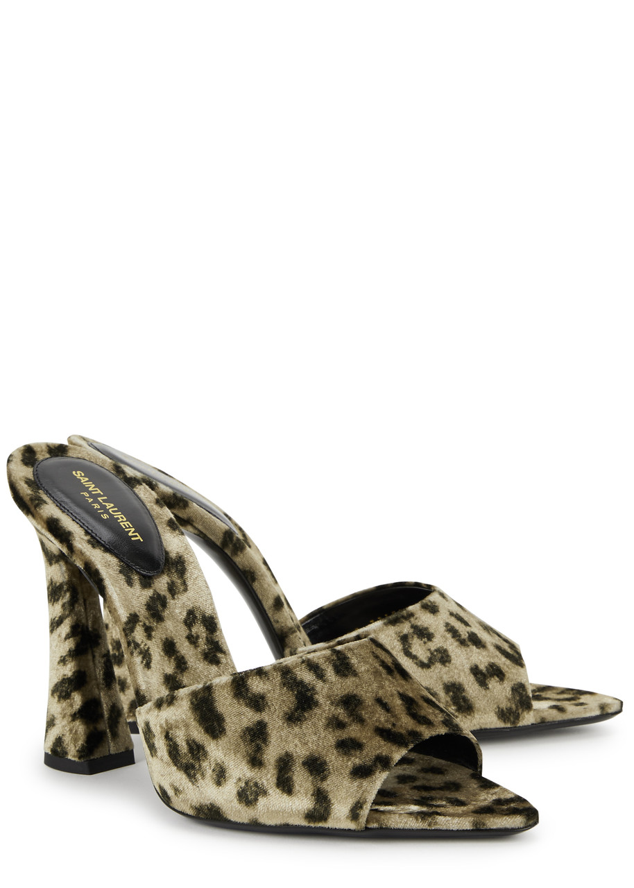 SAINT LAURENT 105 leopard-print velvet mules | Harvey Nichols
