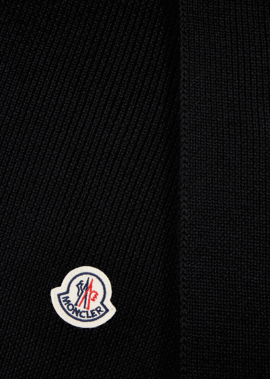 MONCLER Logo ribbed wool scarf | Harvey Nichols