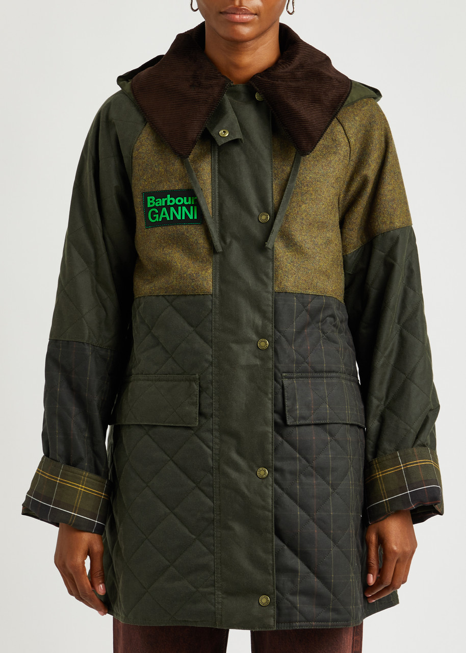 BARBOUR X Ganni Burghley panelled waxed jacket | Harvey Nichols