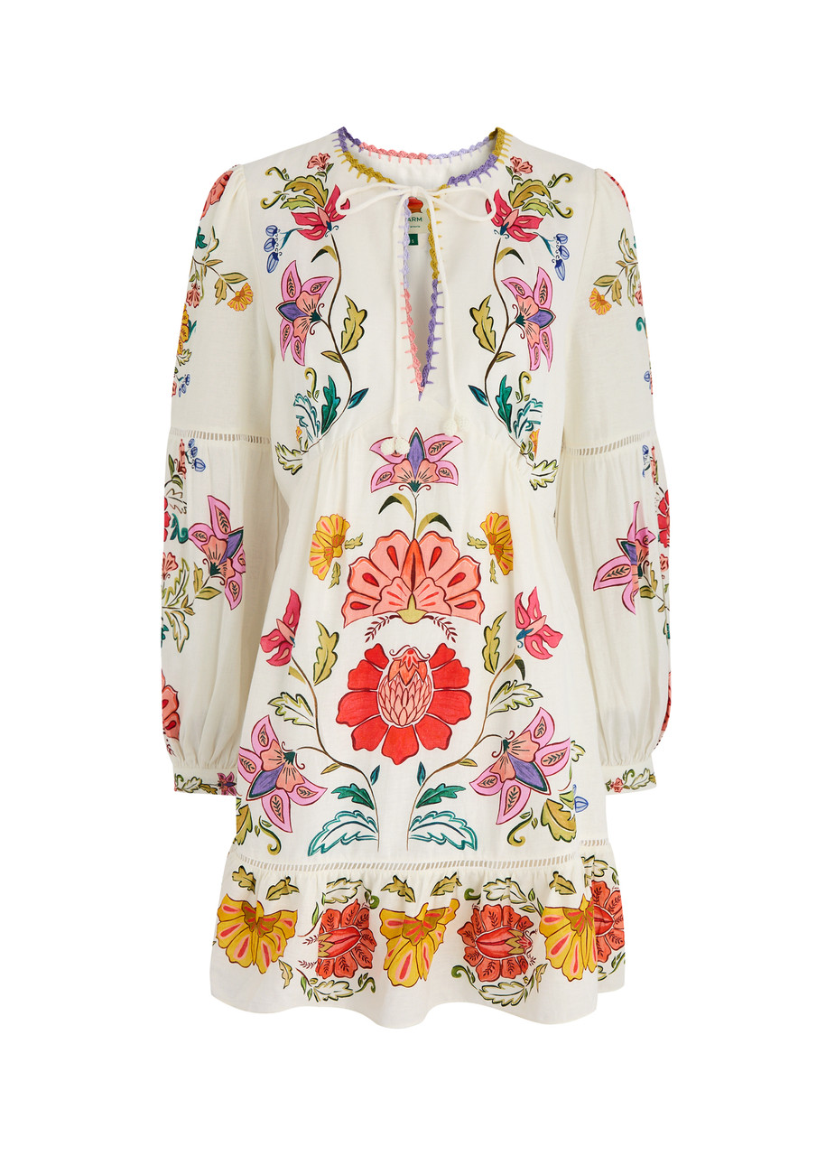 FARM RIO Floral Insects printed linen-blend mini dress | Harvey Nichols