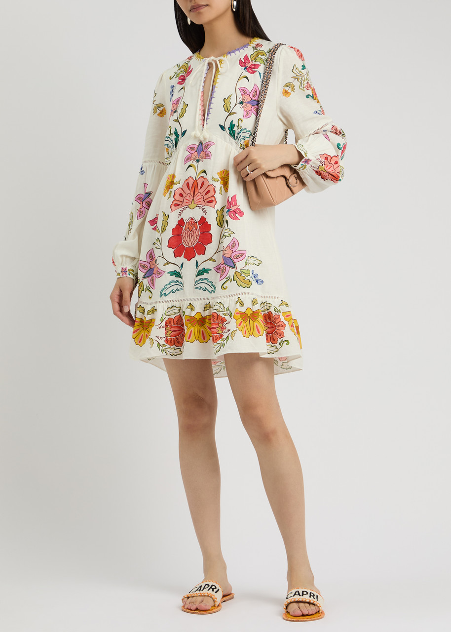 FARM RIO Floral Insects printed linen-blend mini dress | Harvey Nichols