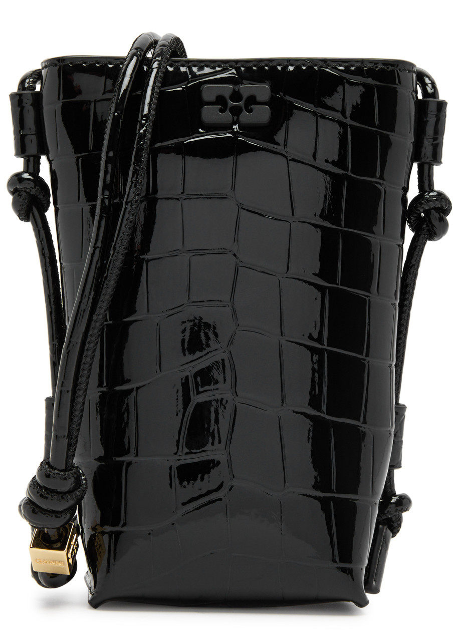 GANNI Bou crocodile-effect leather cross-body bag | Harvey Nichols