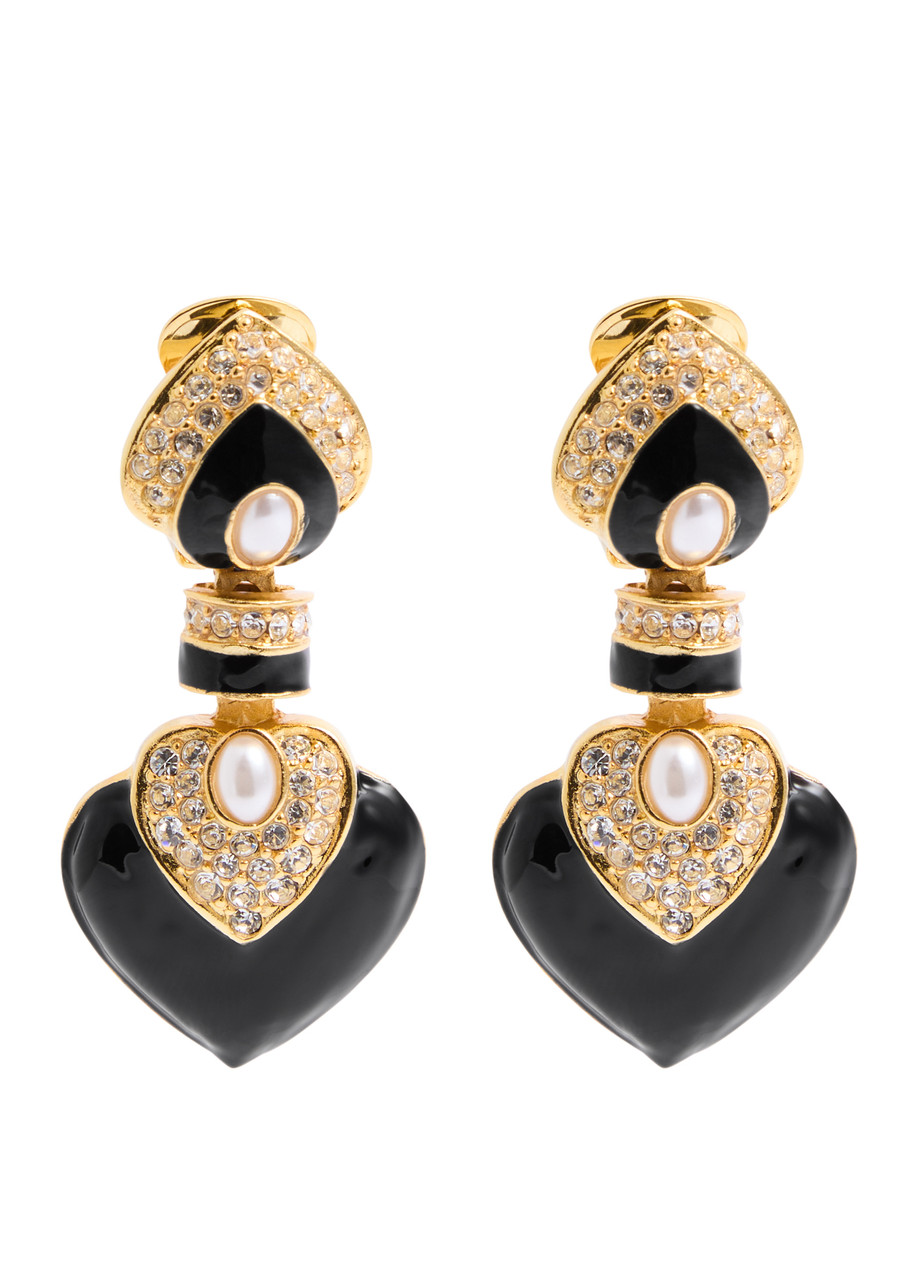 KENNETH JAY LANE Heart embellished clip-on drop earrings | Harvey Nichols