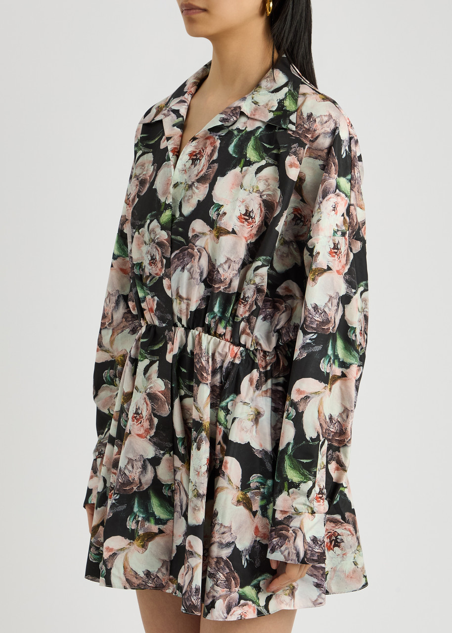 NORMA KAMALI Belted floral-print shell mini dress | Harvey Nichols