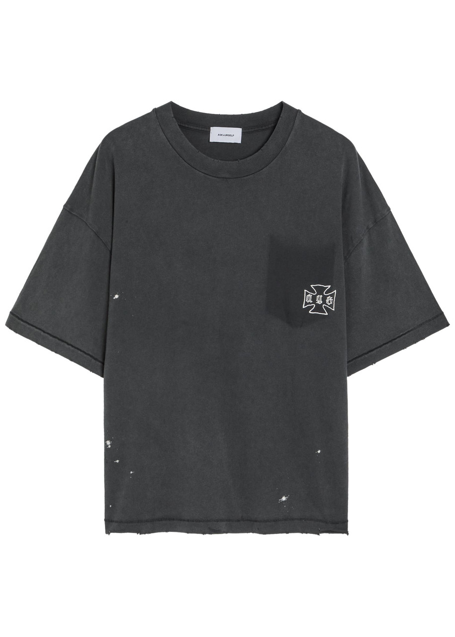 ASKYURSELF Logo-embroidered distressed cotton T-shirt | Harvey Nichols