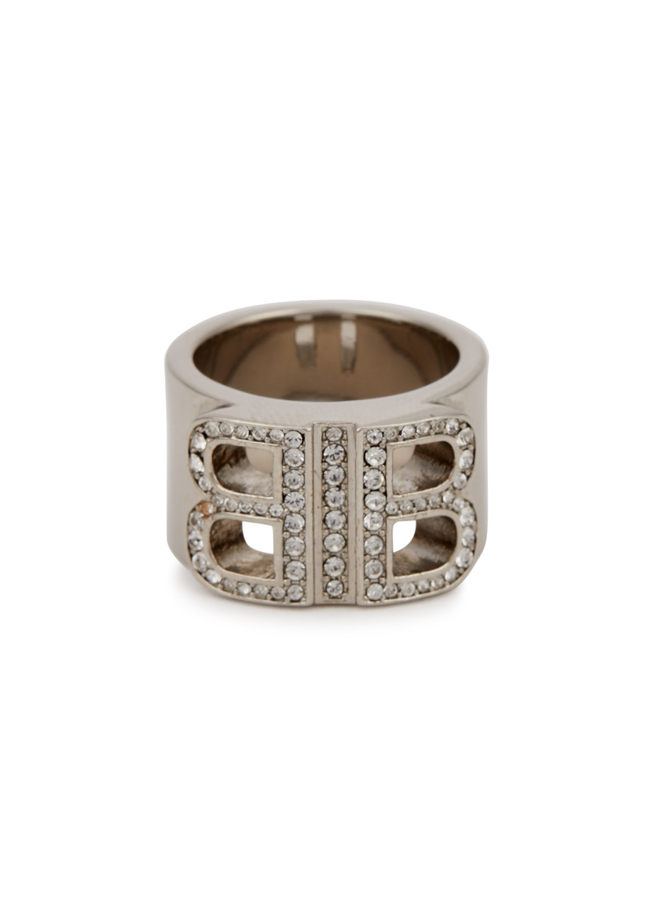 BALENCIAGA BB embellished silver-tone ring | Harvey Nichols