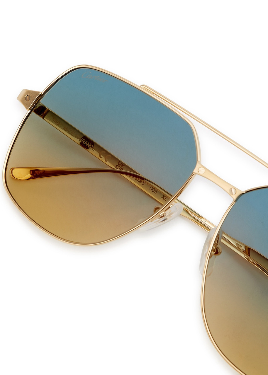 Cartier Santos De Cartier Gold Tone Aviator Style Sunglasses Harvey