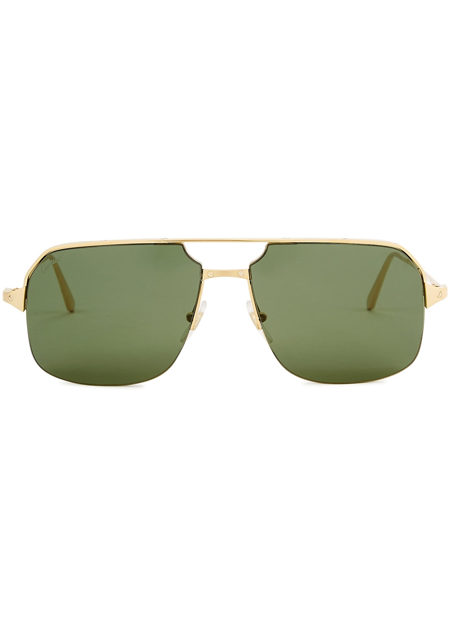 Cartier Santos De Cartier Gold Tone Aviator Style Sunglasses Harvey
