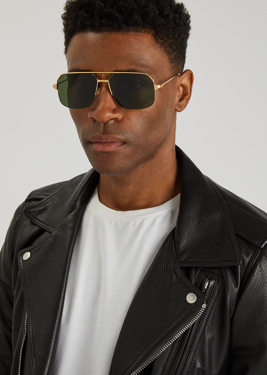 Cartier Santos De Cartier Gold Tone Aviator Style Sunglasses Harvey