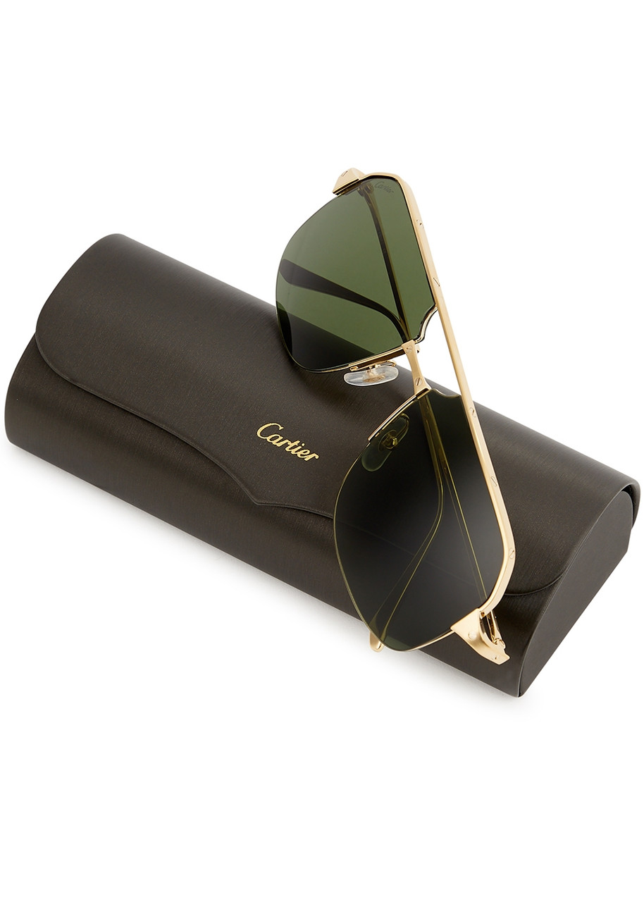 Cartier Santos De Cartier Gold Tone Aviator Style Sunglasses Harvey