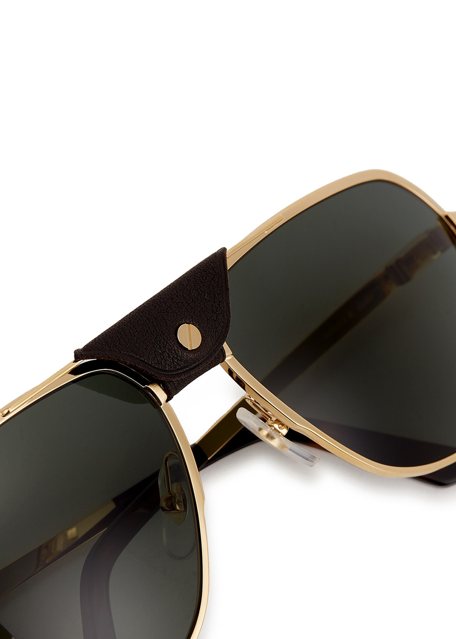 Cartier Santos De Cartier Gold Tone Aviator Style Sunglasses Harvey