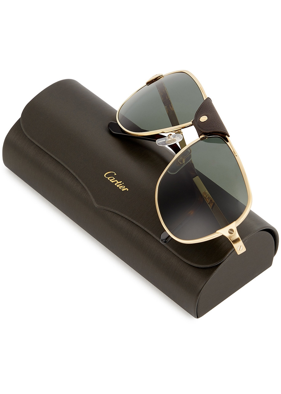 Cartier Santos De Cartier Gold Tone Aviator Style Sunglasses Harvey